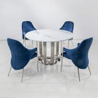 China Luxury Round Dining Room Tables With Faux Marble Top Metal Base Brushed Gold for sale