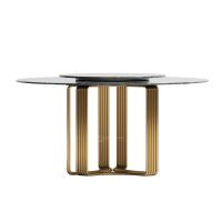 China Luxury Round Dining Room Tables With Faux Marble Top Metal Base Brushed Gold for sale
