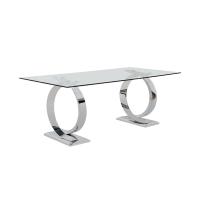 China 12mm Tempered Glass Dining Table With Stainless Steel Legs 200cm for sale