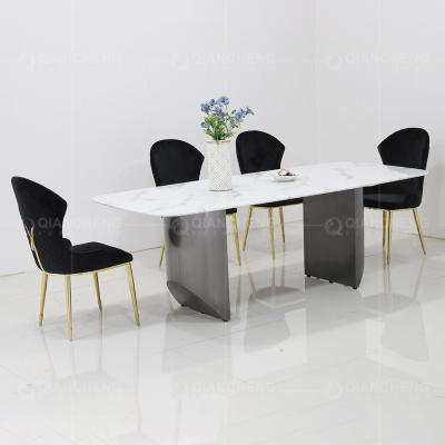 China Arc White Luxury Marble Dining Table With Brushed Black Legs for sale