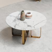China White Round Luxury Custom Marble Dining Table With Stainless Steel Metal Base in Gold for sale