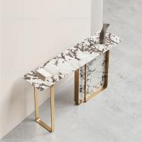 China Brush Gold SS Console Table Leg Base 11mm Sintered Stone Top for sale