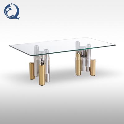China Modern SS Coffee Table Silver Gold With 12mm Clear Tempered Glass for sale