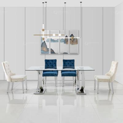 China High Gloss 8 Seater Glass Dining Room Furniture Dinning Table Set for sale