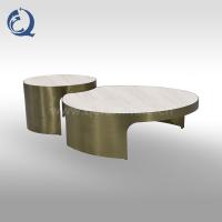 China Stainless Steel Coffee Table Set Brushed Champagne Gold 11mm Sintered Stone On Top for sale