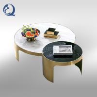 China Stainless Steel Coffee Table Set Brushed Champagne Gold 11mm Sintered Stone On Top for sale