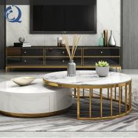 China Leisure Area SS Coffee Table Round Marble Nested Desk With Drawer White for sale
