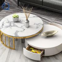 China Leisure Area SS Coffee Table Round Marble Nested Desk With Drawer White for sale