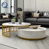 China Leisure Area SS Coffee Table Round Marble Nested Desk With Drawer White for sale