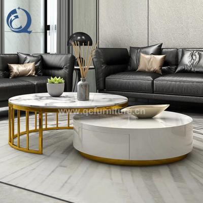 China Leisure Area SS Coffee Table Round Marble Nested Desk With Drawer White for sale