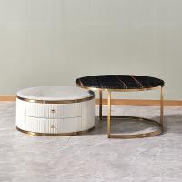 China 0.22m3 Mirror SS Coffee Table Set With Storage 2 Drawers Stone And Marble Top for sale