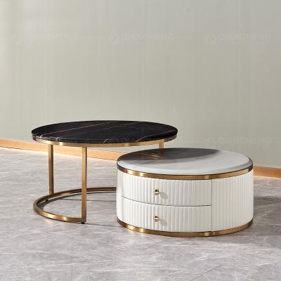 China 0.22m3 Mirror SS Coffee Table Set With Storage 2 Drawers Stone And Marble Top for sale