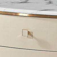 China Beige Coffee Dining Table With 2 Drawers 20mm Faux Marble On Top Golden Stainless Steel Legs for sale