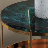 China Stainless Steel Two Tier Set Bed Side Tables Golden Frame Round Marble for sale