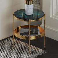 China Stainless Steel Two Tier Set Bed Side Tables Golden Frame Round Marble for sale