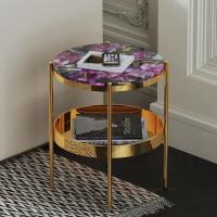 China Stainless Steel Two Tier Set Bed Side Tables Golden Frame Round Marble for sale