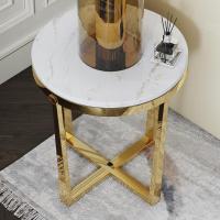 China Round Coffee Side Table Living Room Marble Top Golden Legs for sale