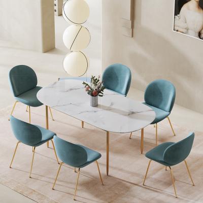 China Luxury Kitchen Dining Table Stainless Steel Base Marble Top for sale