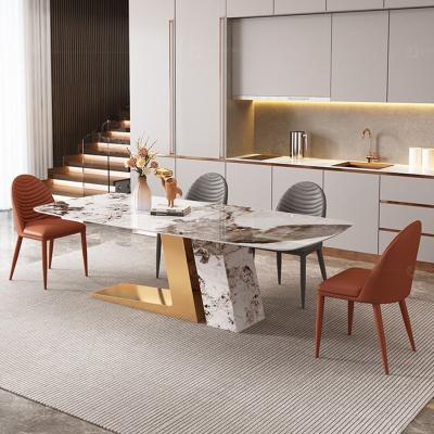 China OEM Luxury Marble Dining Table Gold Metal Base Living Room Furniture for sale