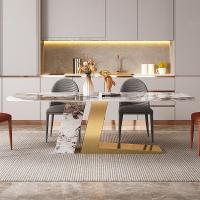 China OEM Luxury Marble Dining Table Gold Metal Base Living Room Furniture for sale