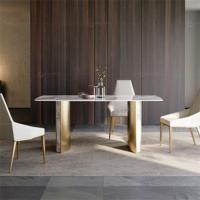 China Marble Top SS Steel Furniture Simple Gold Legs Dining Table Set 4 Seater for sale