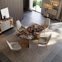 China Marble Top SS Steel Furniture Simple Gold Legs Dining Table Set 4 Seater for sale