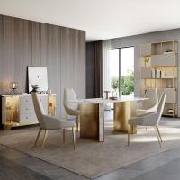 China Marble Top SS Steel Furniture Simple Gold Legs Dining Table Set 4 Seater for sale