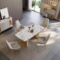 China Marble Top SS Steel Furniture Simple Gold Legs Dining Table Set 4 Seater for sale