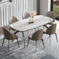 China Customized luxury artifical marble steel furniture dining room table for sale