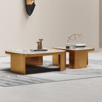 China Gold Metal Marble Glass SS Coffee Table Brushed Champagne for sale