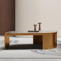 China Gold Metal Marble Glass SS Coffee Table Brushed Champagne for sale