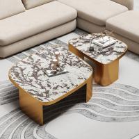 China Gold Metal Marble Glass SS Coffee Table Brushed Champagne for sale