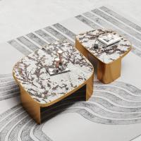 China Gold Metal Marble Glass SS Coffee Table Brushed Champagne for sale