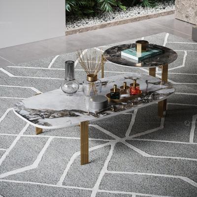 China Luxury SS Coffee Table Tv Stand Natural Ivory White Marble for sale
