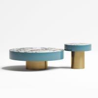 China Elegant SS Steel Furniture Marble Coffee Table Set With Brushed Leg for sale