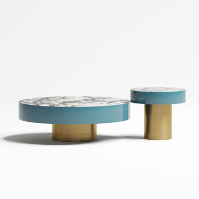 China Elegant SS Steel Furniture Marble Coffee Table Set With Brushed Leg for sale