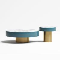 China Elegant SS Steel Furniture Marble Coffee Table Set With Brushed Leg for sale