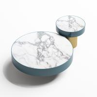 China Elegant SS Steel Furniture Marble Coffee Table Set With Brushed Leg for sale