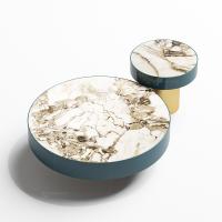 China Elegant SS Steel Furniture Marble Coffee Table Set With Brushed Leg for sale