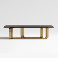 China Contemporary Round Coffee Table With Tempered Glass Brush Rose Gold Base for sale