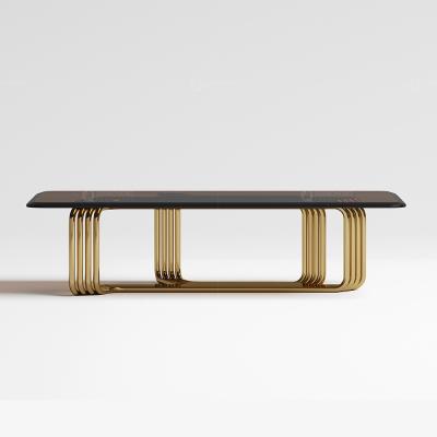 China Contemporary Round Coffee Table With Tempered Glass Brush Rose Gold Base for sale