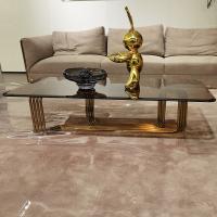 China Contemporary Round Coffee Table With Tempered Glass Brush Rose Gold Base for sale