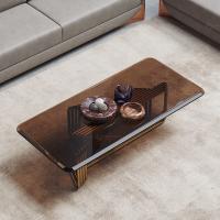 China Contemporary Round Coffee Table With Tempered Glass Brush Rose Gold Base for sale