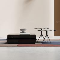 China Steel Metal Tempered Glass Office Coffee Table Square Shape for sale