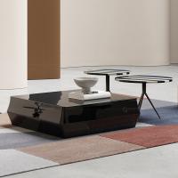 China Steel Metal Tempered Glass Office Coffee Table Square Shape for sale