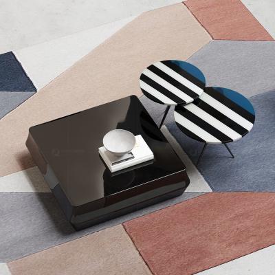 China Steel Metal Tempered Glass Office Coffee Table Square Shape for sale