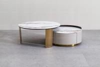 China Round Nesting SS Coffee Table With Storage Marble Top Brushed Gold Set Of 2 for sale