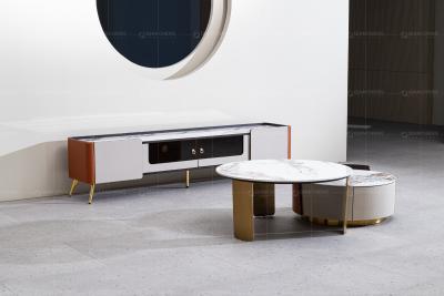 China White 85 Inch TV Stand Stone Top Two Doors Media Console for sale