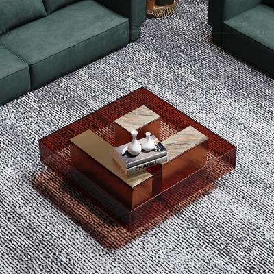 China Golden Base SS Steel Table And Sofa Sets Coffee Desk High Glass for sale