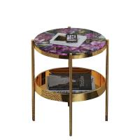 China Black Glass Stainless Steel Side Tables Double Layer Mirror Gold Frame Small Size for sale